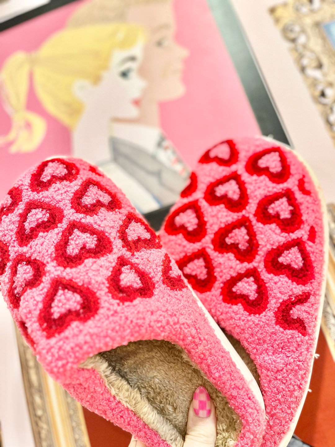 Pink and Red Heart Valentines Day Slippers, Valentines Gifts for Her ...