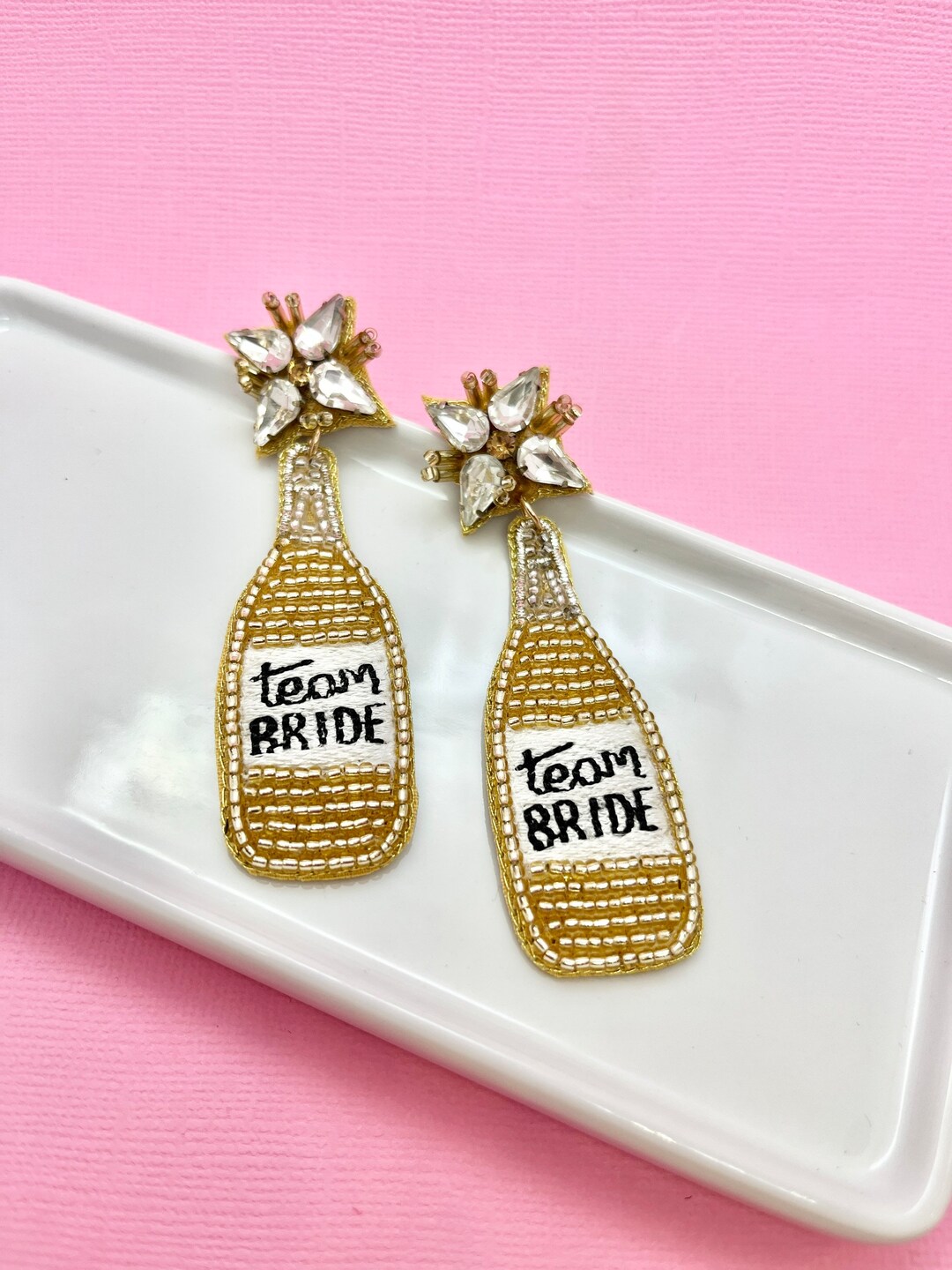 Team Bride Champagne Bottle Earrings: Bridal Party Jewelry - Etsy