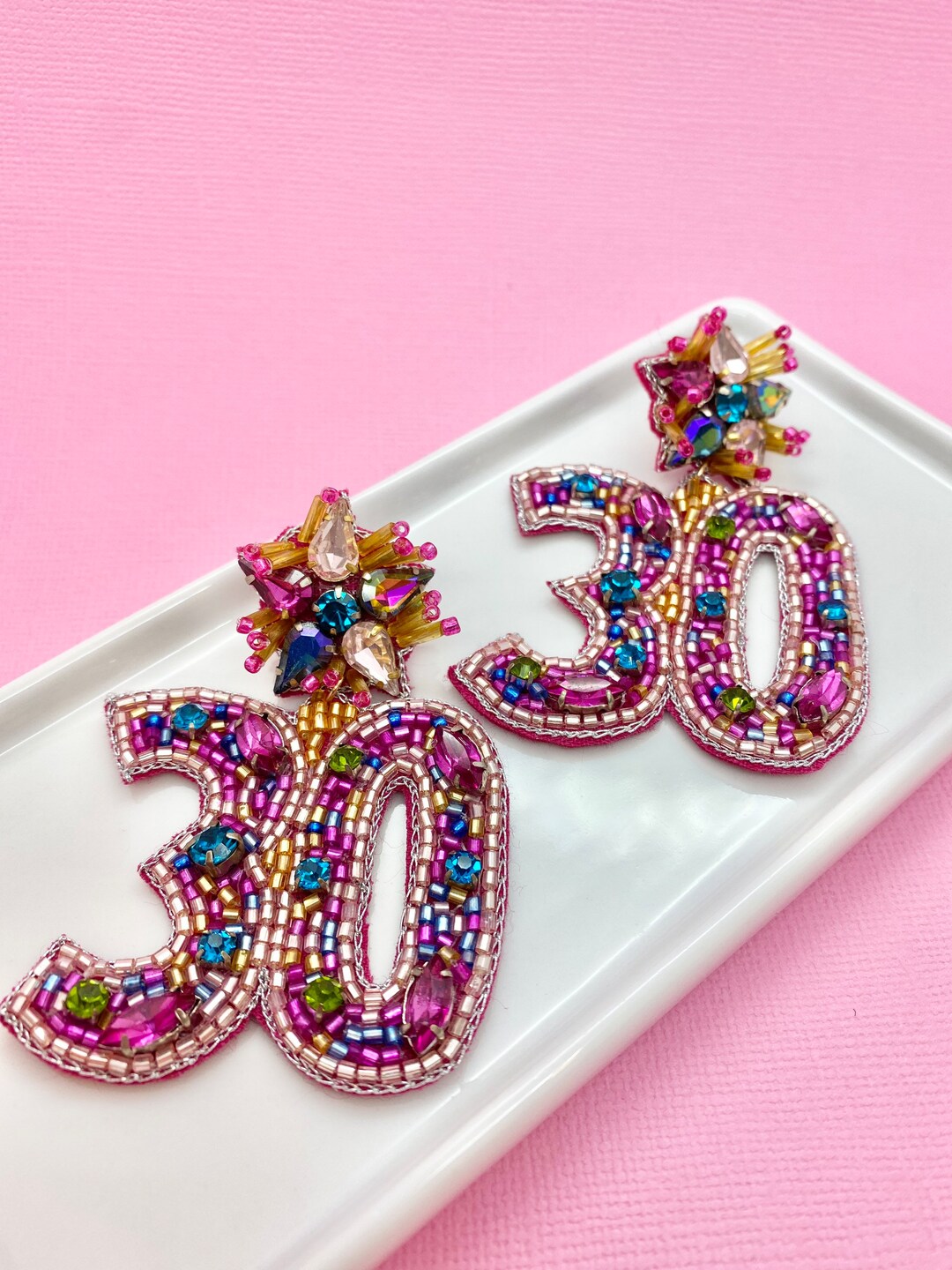 30th Birthday Beaded Earrings Milestone Birthday 30th Birthday Party