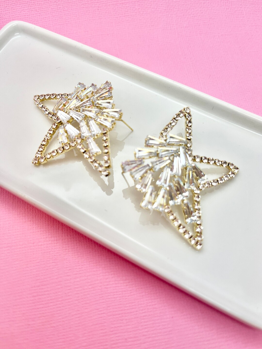 Crystal and 18K Gold Plated Star Statement Earrings, Gift Ideas for Her ...