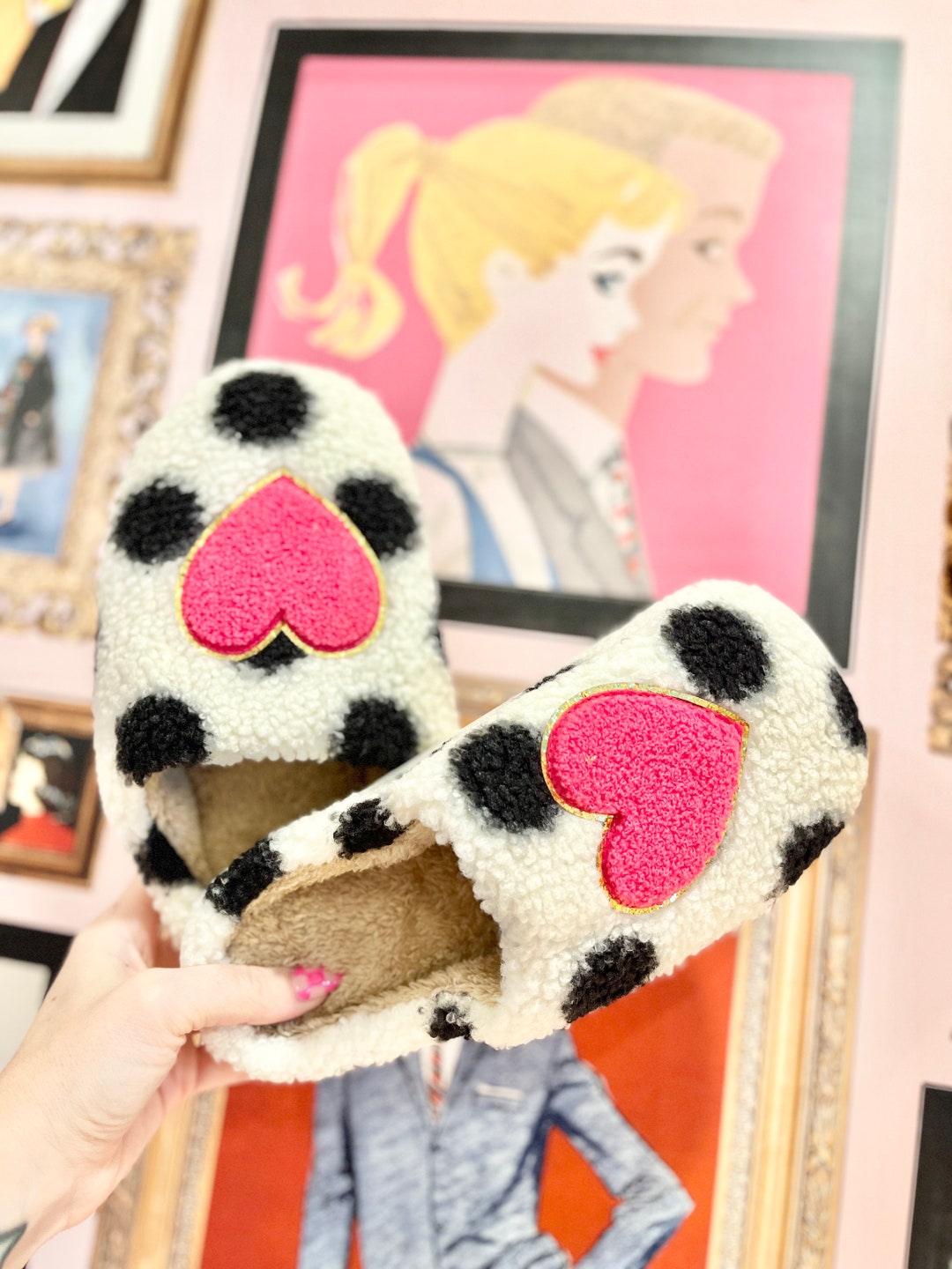 Pink Heart Patch Valentines Day Slippers, Valentines Gifts for Her ...