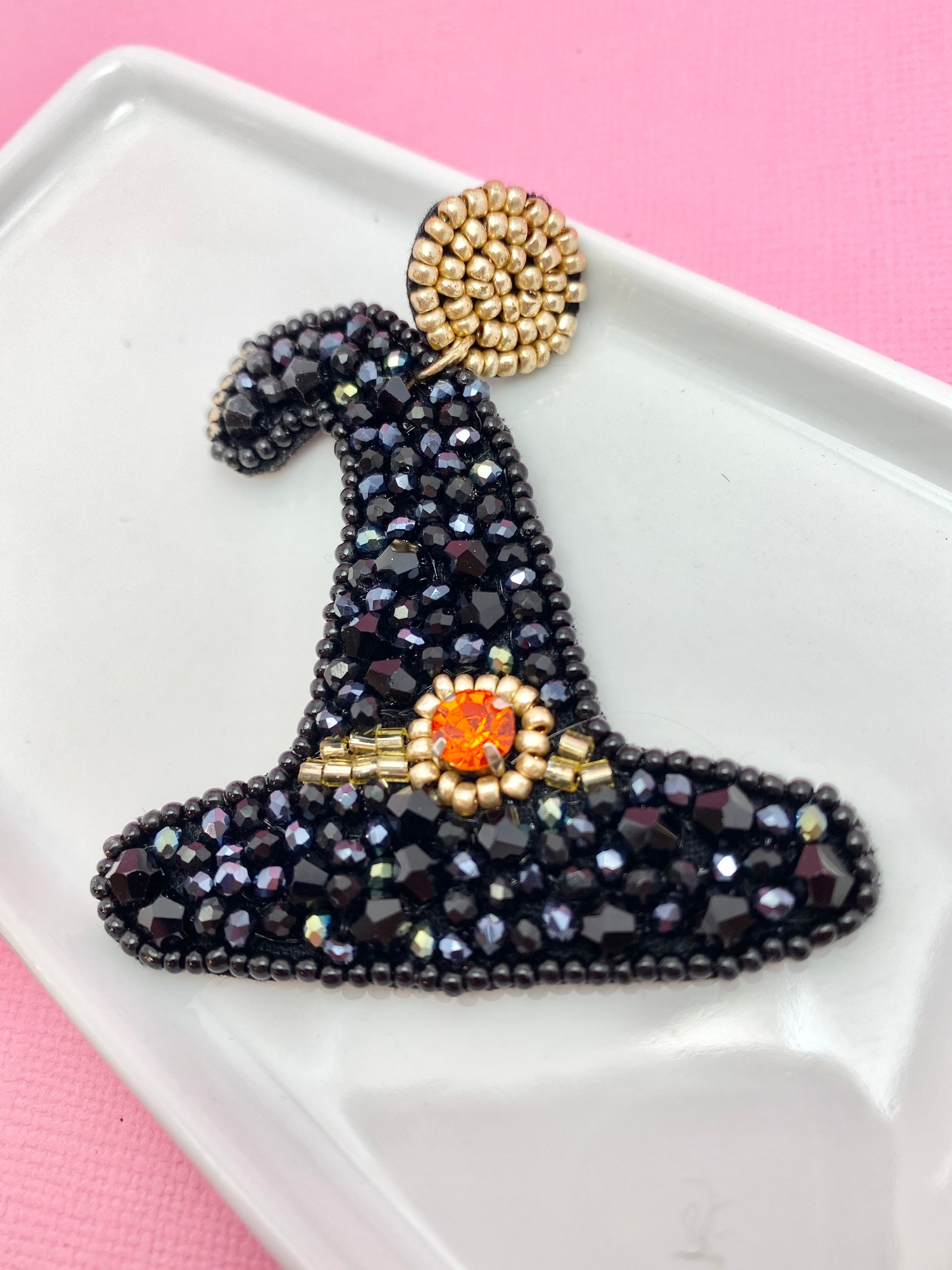 Beaded Witch Hat Earrings Halloween Earrings Skeleton - Etsy