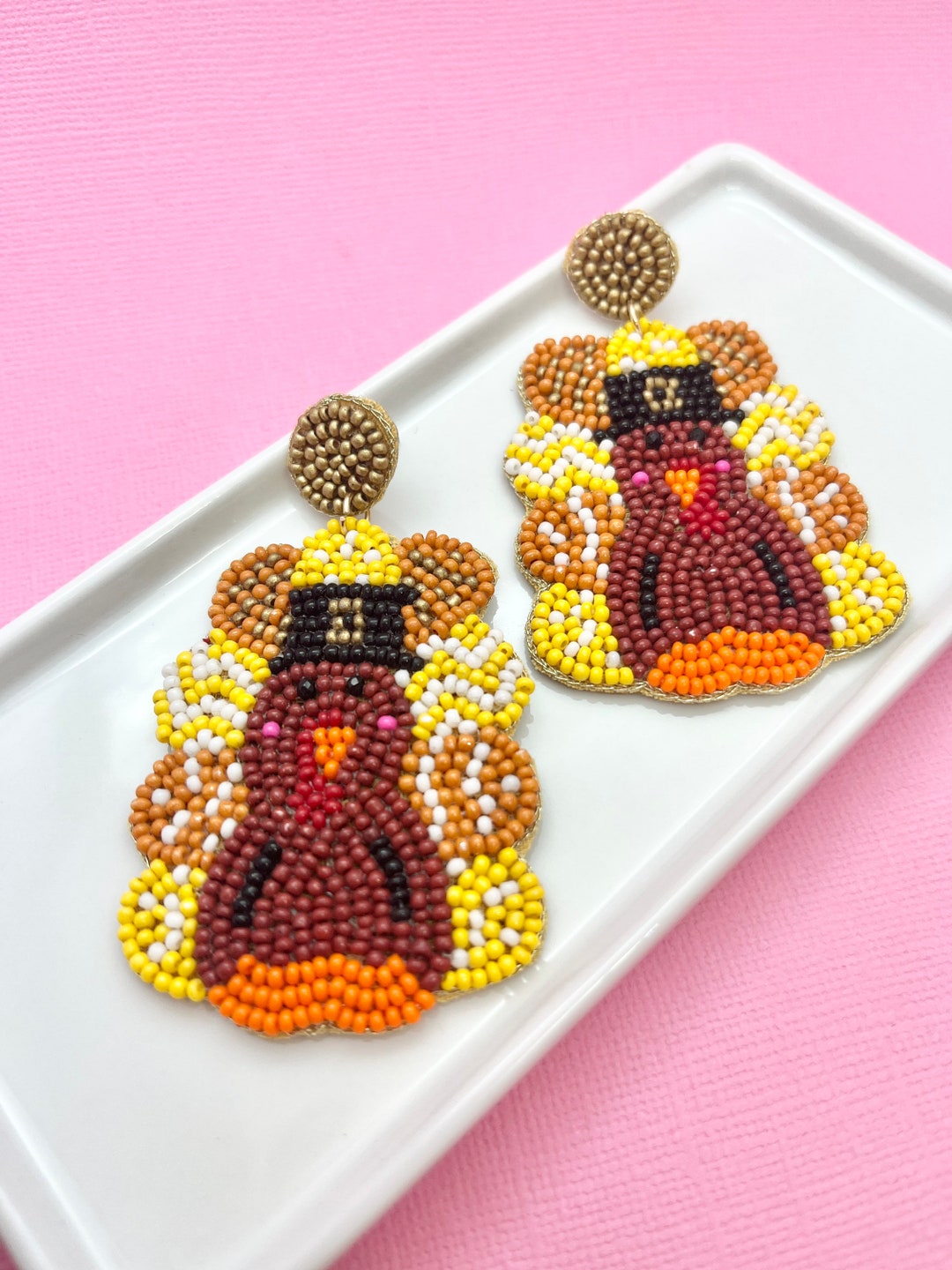 Thanksgiving Turkey Beaded Earrings: Surgical Steel, Nickel-free - Etsy