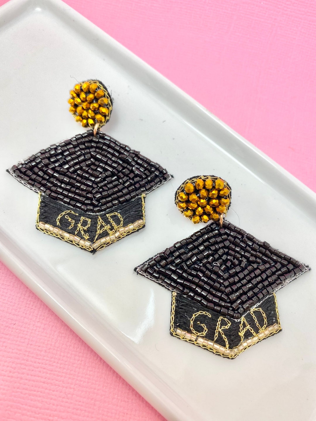 Graduation Hat Beaded Earrings, Graduation Gift, Grad Gift, High School ...