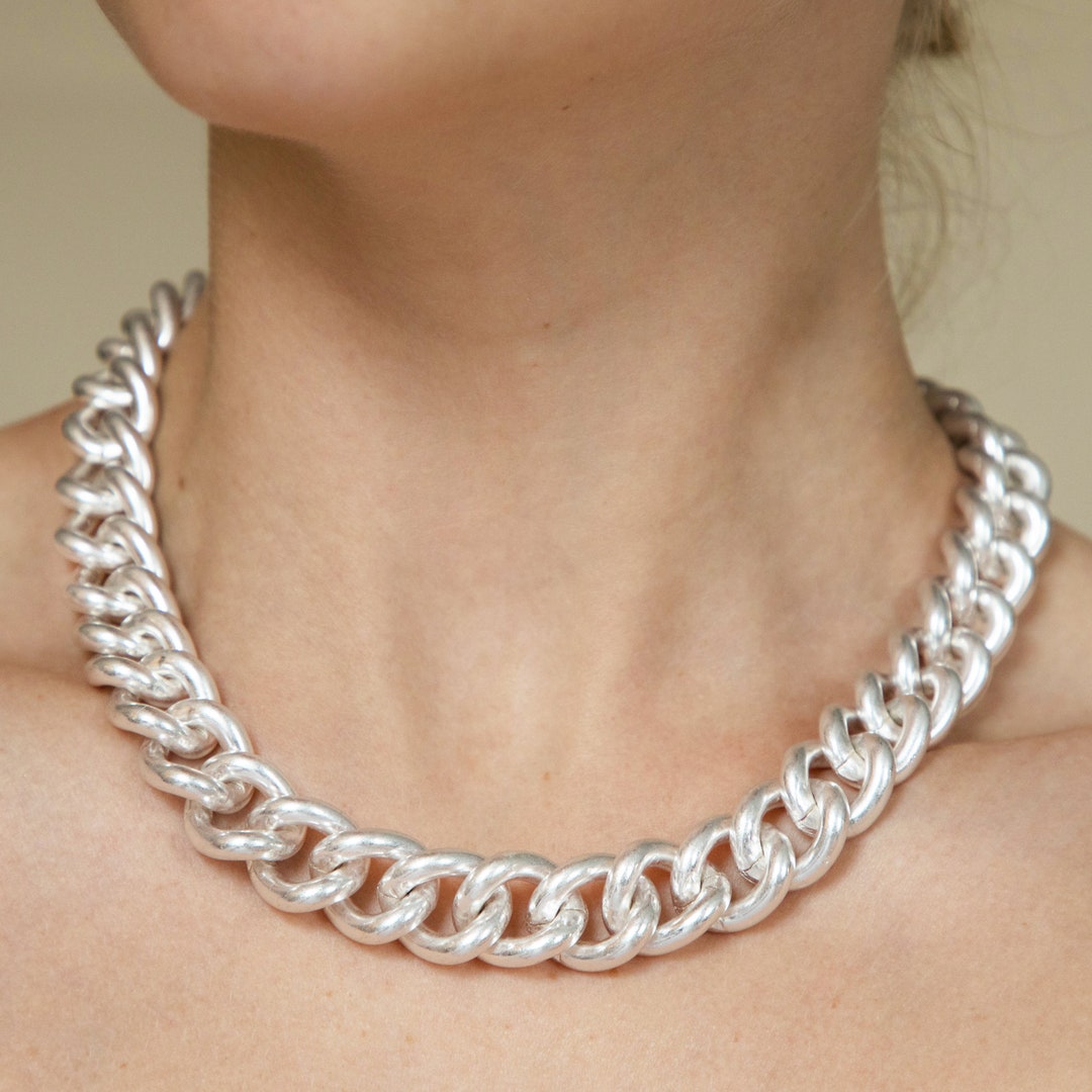 Chunky Silver Curb Chain Choker, Silver Curb Chain Necklace, Chunky ...