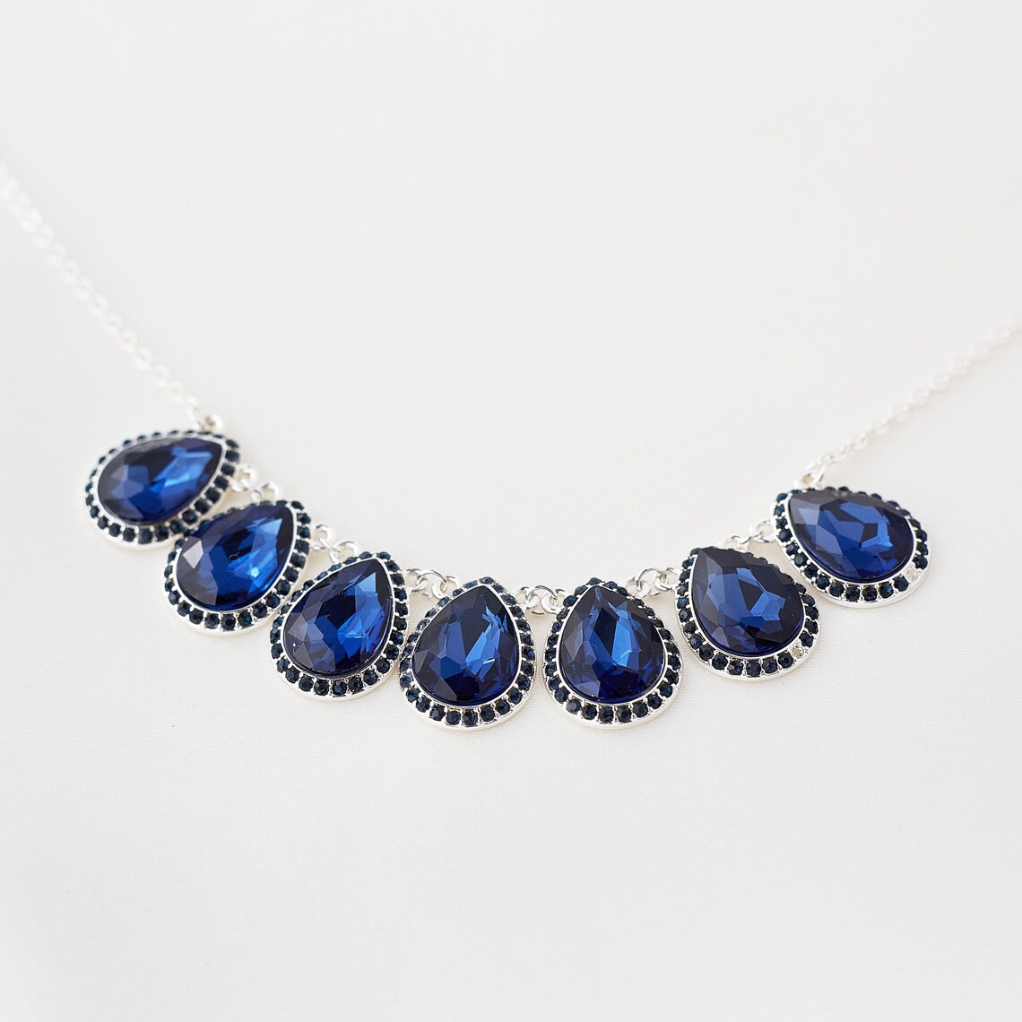 Midnight Blue Crystal Pendant Necklace | Navy Blue Teardrop Necklace ...