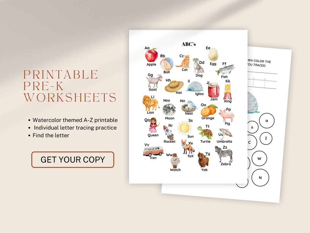 ABC - Phonics - Watercolor Abcs - Preschool ABC Worksheet Activity Pack ...