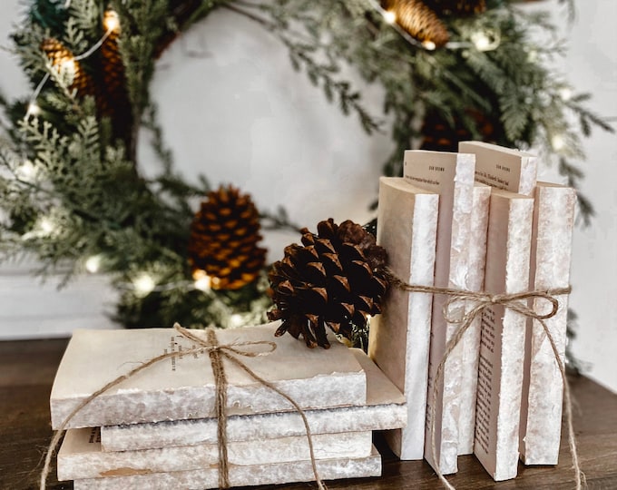 Winter Stacked Books Decor | Book Decor | Farmhouse Decor | Book Stack ...