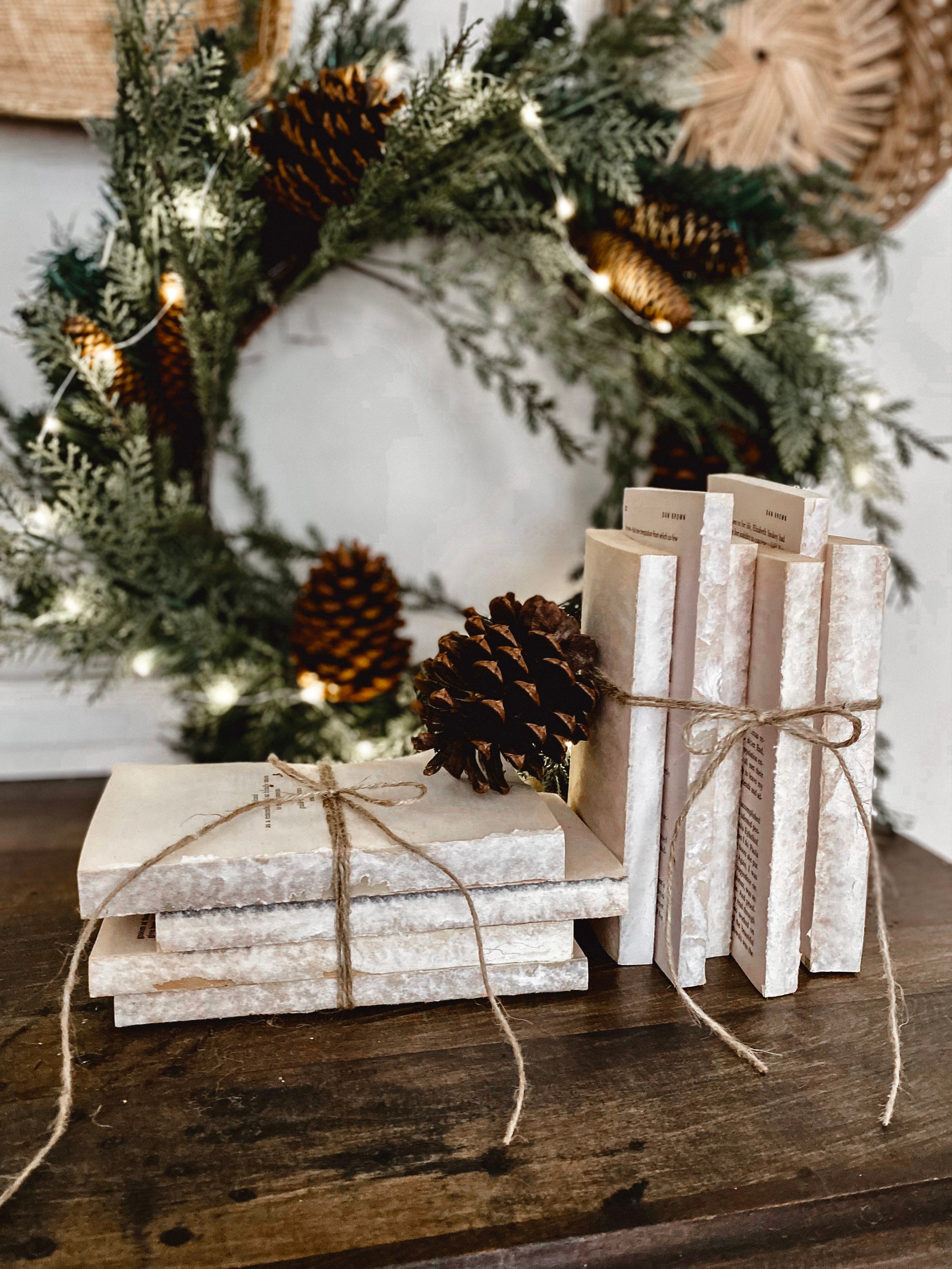 Winter Stacked Books Decor Book Decor Farmhouse Decor | Etsy