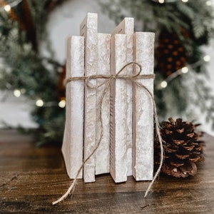 Winter Stacked Books Decor | Book Decor | Farmhouse Decor | Book Stack ...