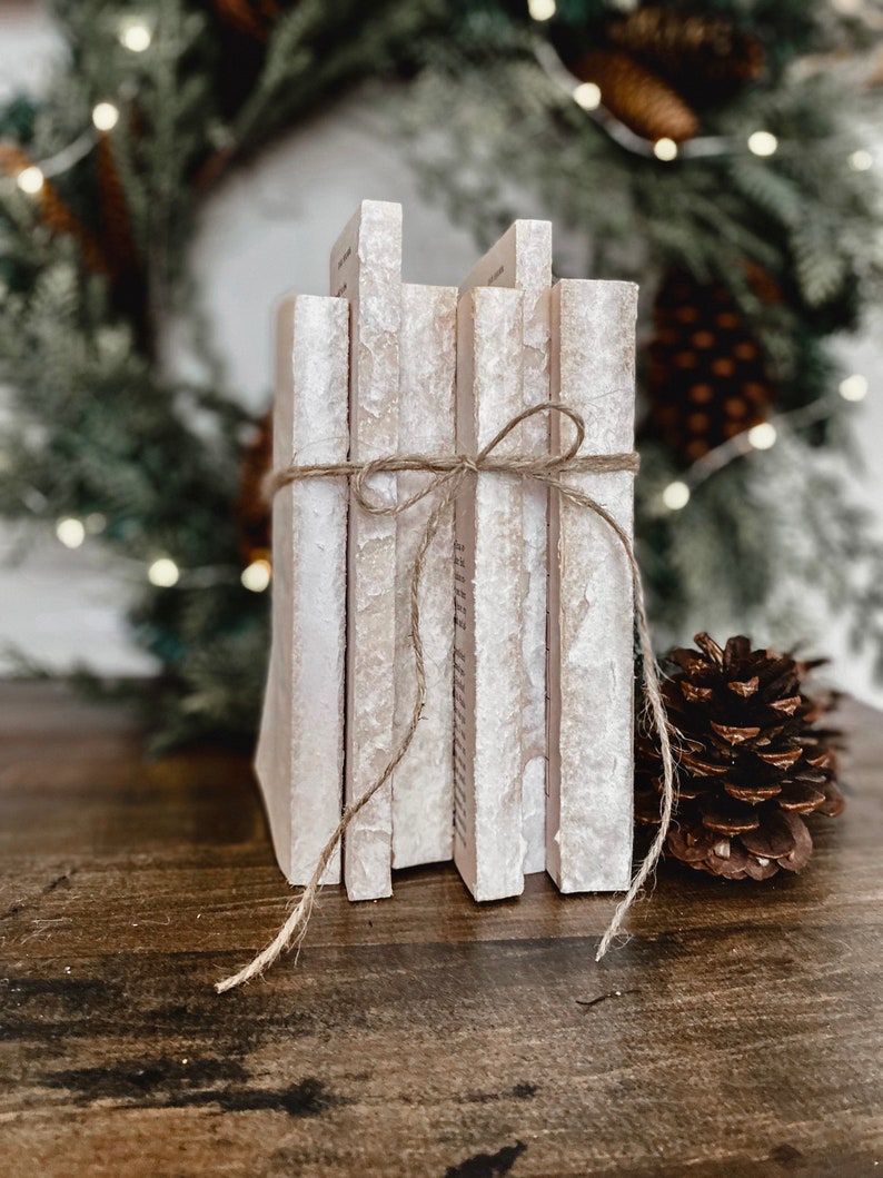 Winter Stacked Books Decor | Book Decor | Farmhouse Decor | Book Stack ...