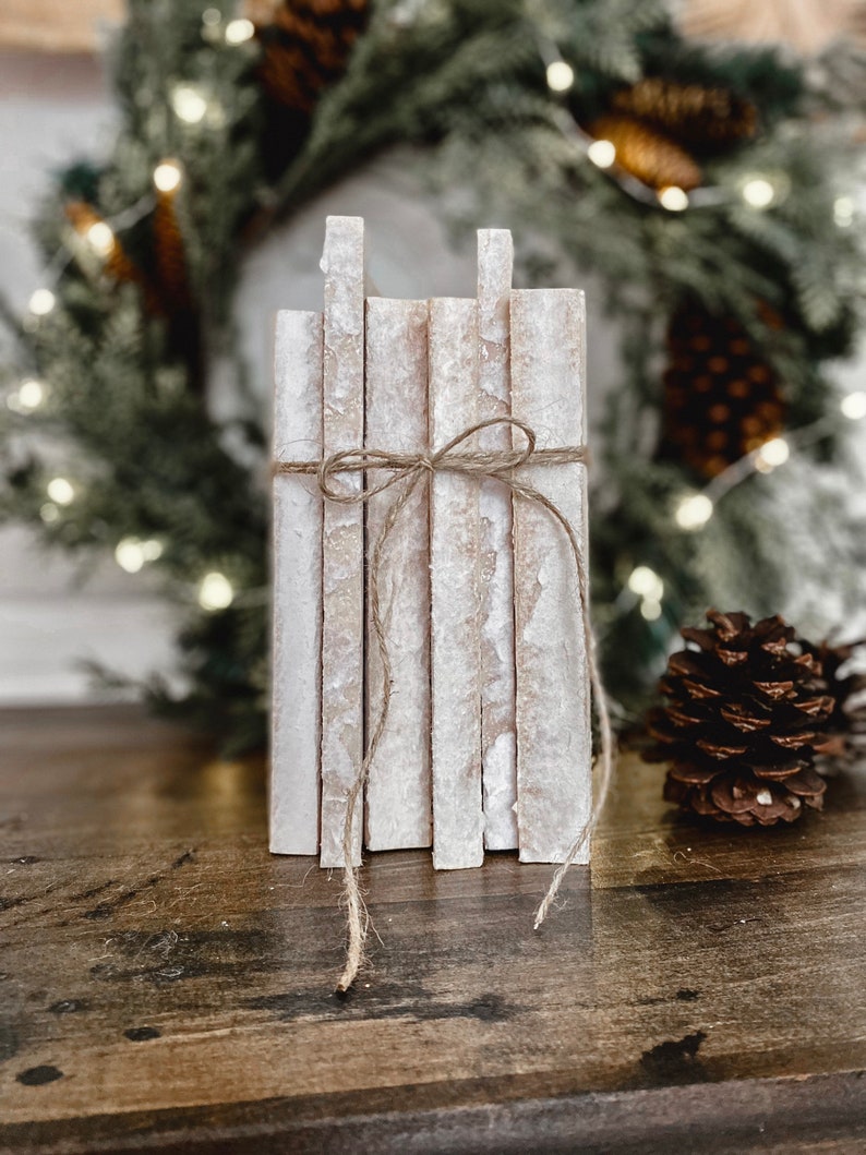Winter Stacked Books Decor | Book Decor | Farmhouse Decor | Book Stack ...