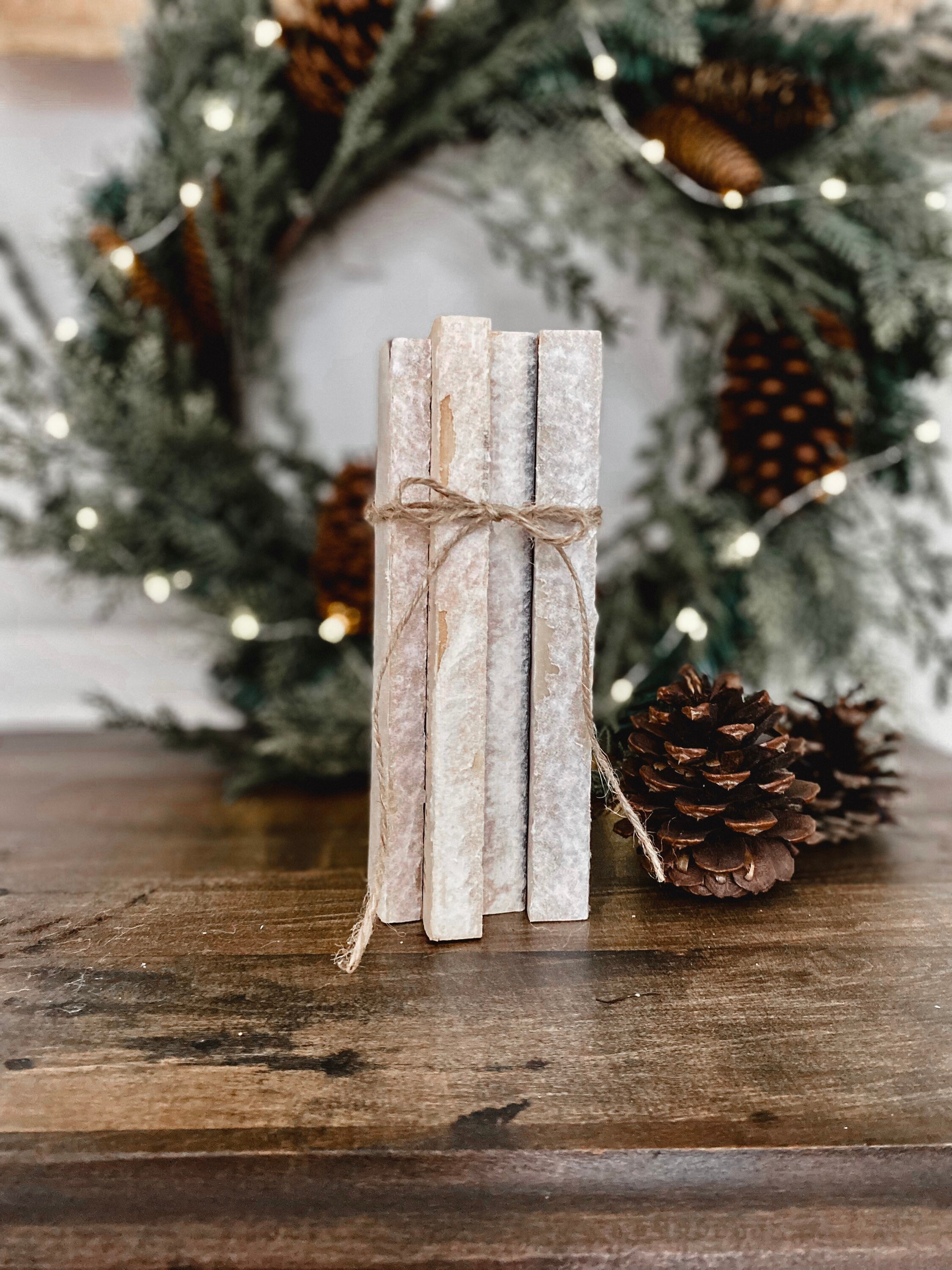 Winter Stacked Books Decor | Book Decor | Farmhouse Decor | Book Stack ...