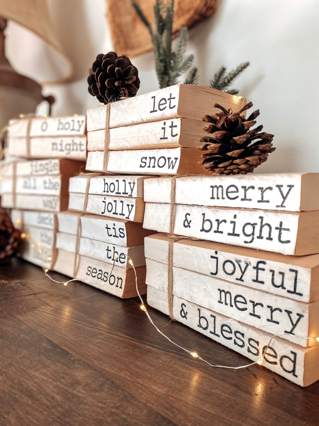 Christmas Book Decor | Stamped Books | Stacked Books Decor | Farmhouse ...