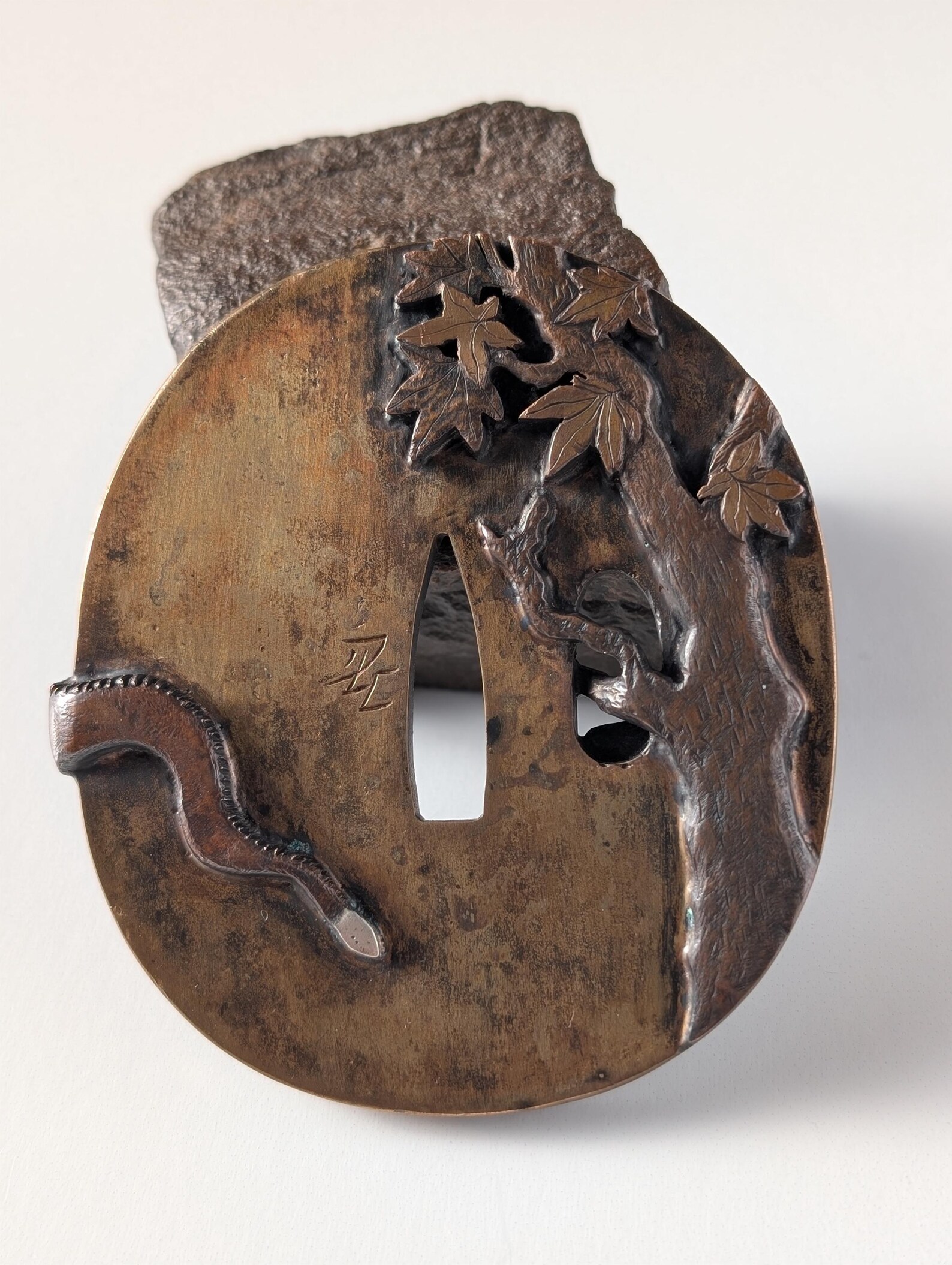 Handmade Flying Dragon Tsuba With Maple Tree and Rock - Etsy