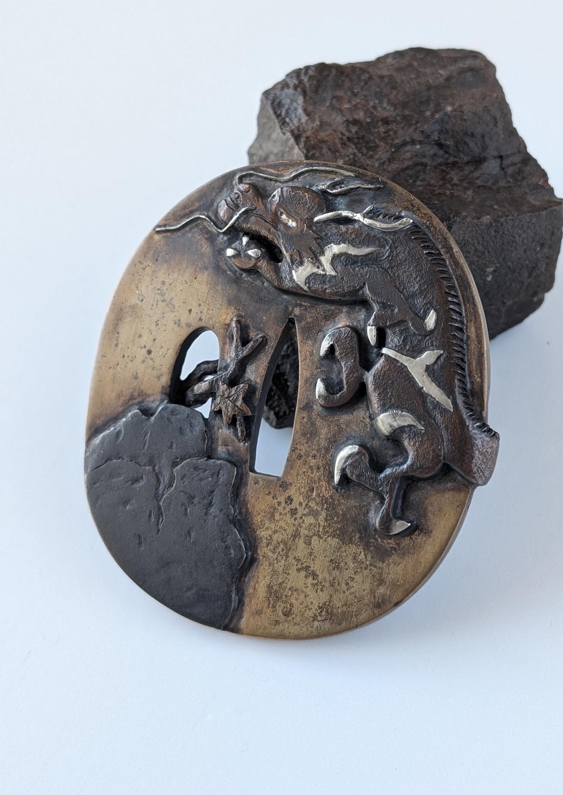 Handmade Flying Dragon Tsuba With Maple Tree and Rock - Etsy
