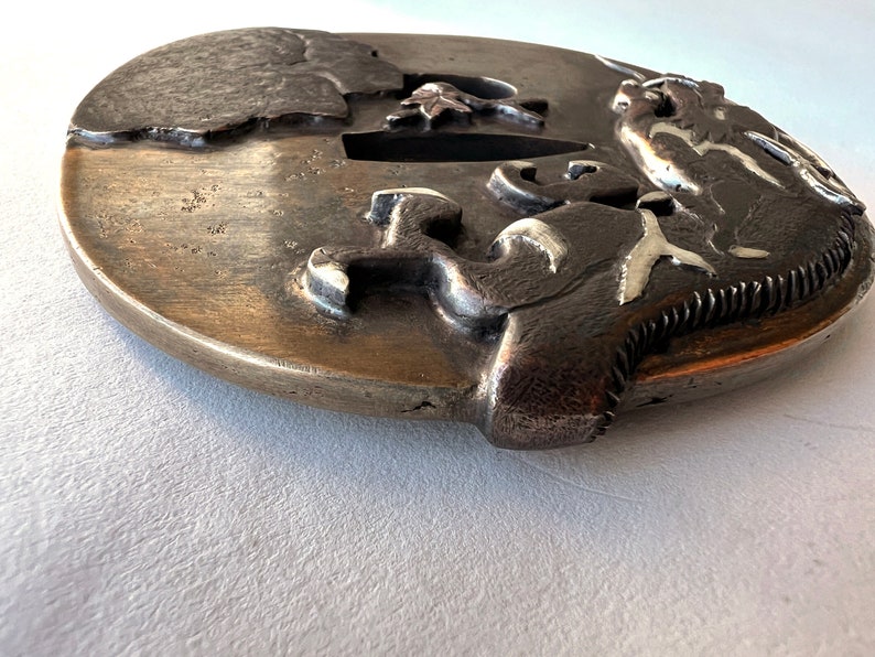 Handmade Flying Dragon Tsuba With Maple Tree and Rock - Etsy