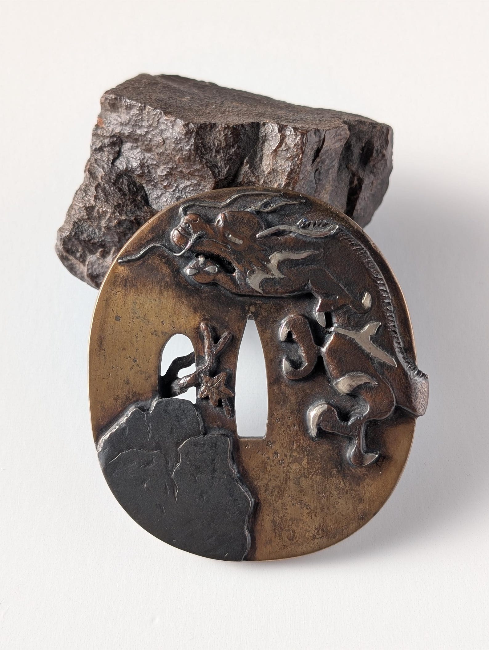 Handmade Flying Dragon Tsuba With Maple Tree and Rock - Etsy