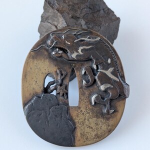 Handmade Flying Dragon Tsuba With Maple Tree and Rock - Etsy