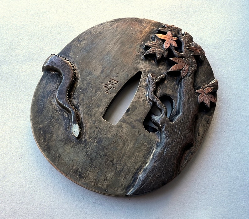 Handmade Flying Dragon Tsuba With Maple Tree and Rock - Etsy