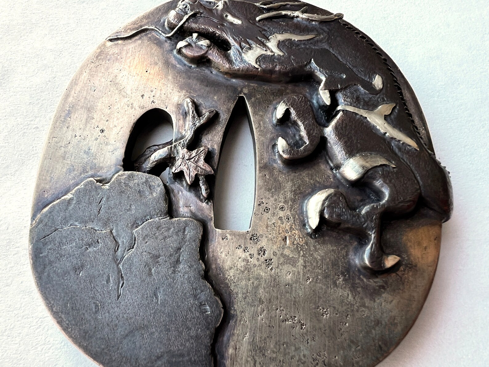 Handmade Flying Dragon Tsuba With Maple Tree and Rock - Etsy