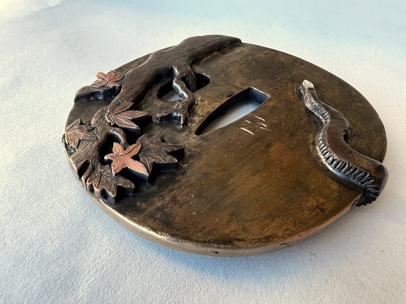 Handmade Flying Dragon Tsuba With Maple Tree and Rock - Etsy