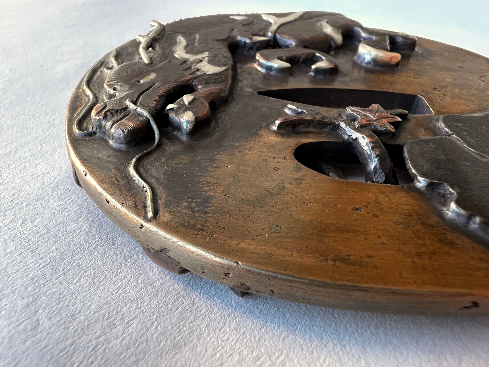 Handmade Flying Dragon Tsuba With Maple Tree and Rock - Etsy