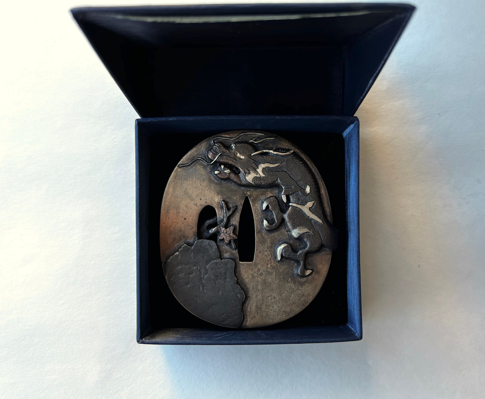 Handmade Flying Dragon Tsuba With Maple Tree and Rock - Etsy