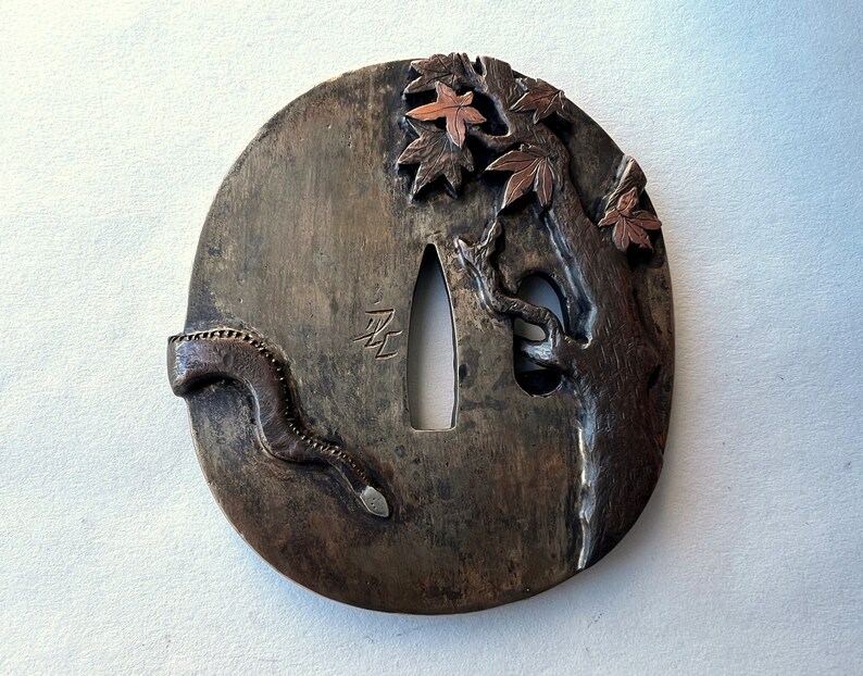Handmade Flying Dragon Tsuba With Maple Tree and Rock - Etsy