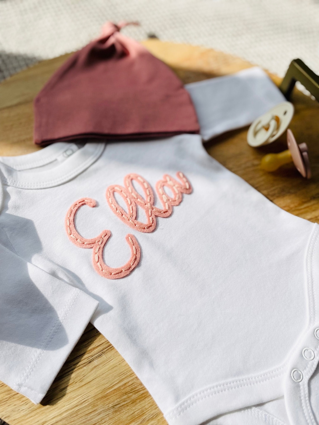 BABY NAME ONESIE® - Custom Hand Embroidered Felt Name Colored Organics ...
