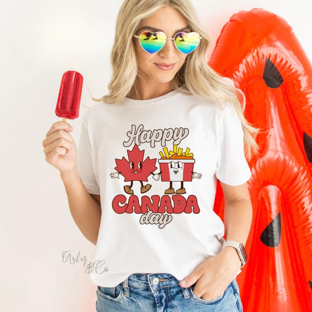 Happy Canada Day! Retro Style T-shirt | Maple Leaf | Poutine | Funny T ...