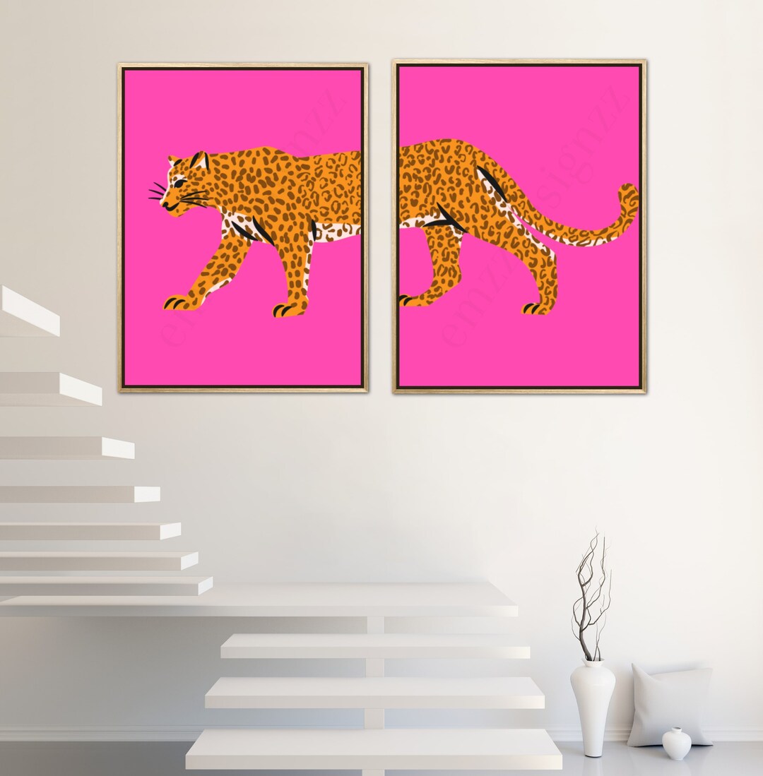 Set of 2 Preppy Leopard Pink Wall Art Prints - Etsy