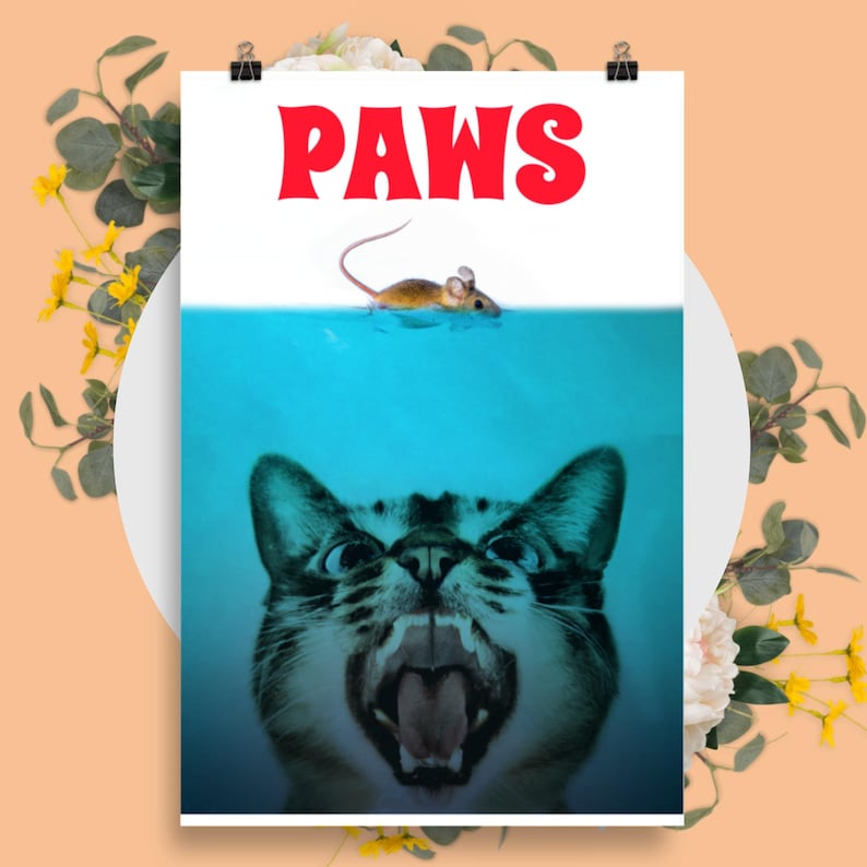 Funny Cat Paws Movie Poster Killer Shark Kitty Funny Art for - Etsy