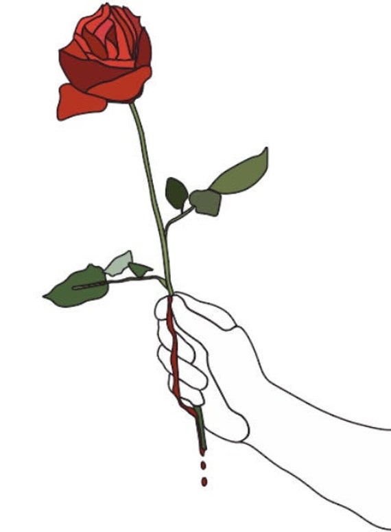 Bleeding Hand Holding Rose