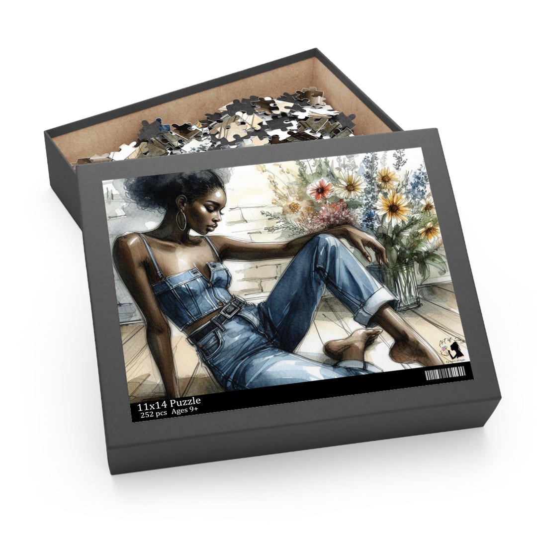 Jigsaw Puzzle, African American Woman in Jeans Outfit Thinking, Hobby ...