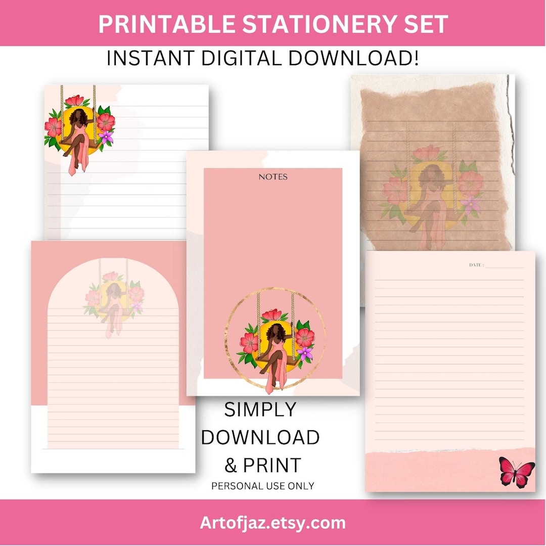 Black Girl Printable Stationery Bundle, Digital Journal Page Inserts ...
