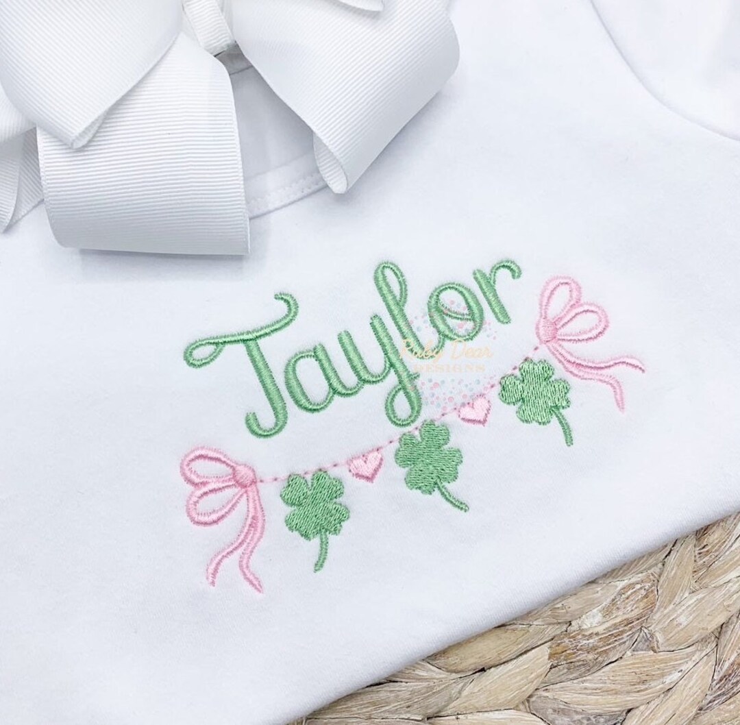 Clover and Hearts Bow Swag Satin and Fill Stitch Machine Embroidery ...