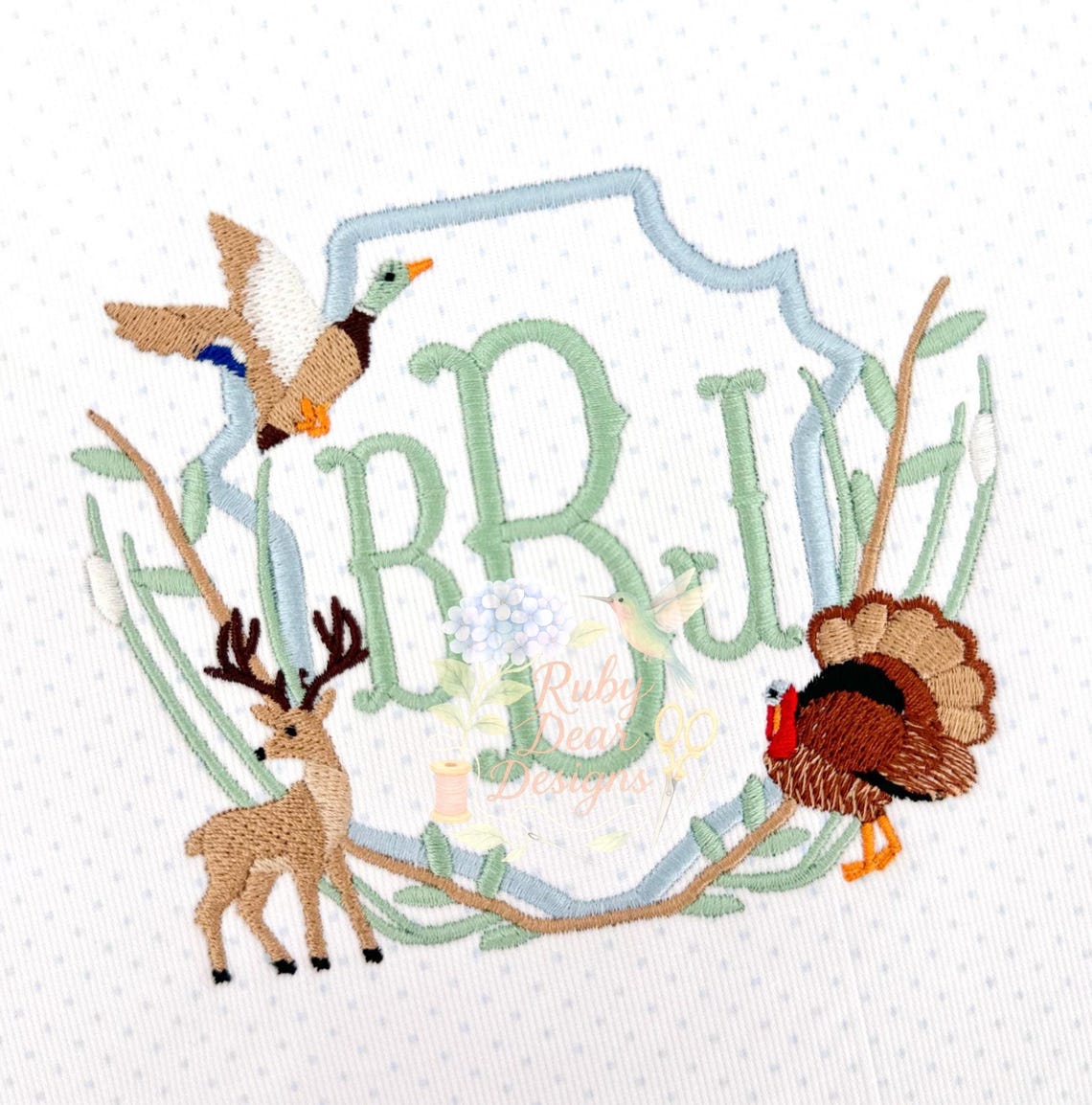 Wild Game Deer Turkey Mallard Crest With Grass Reeds and Branches ...