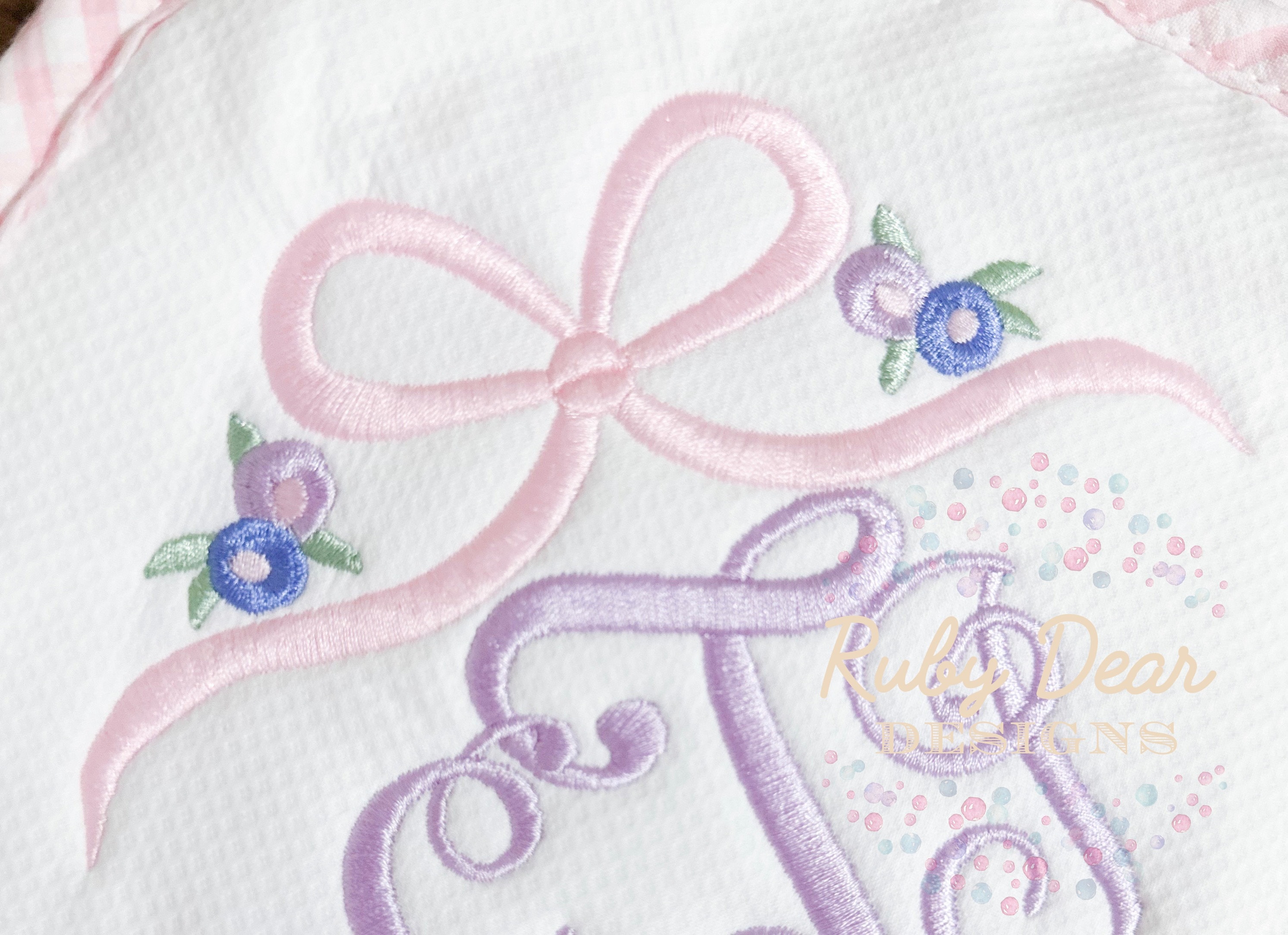 Bow With Floral Accents Monogram Topper Machine Embroidery Design - Etsy