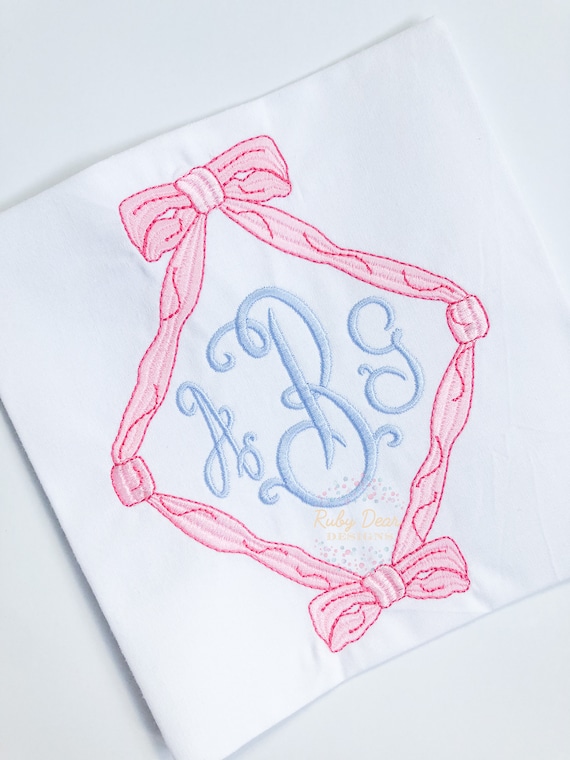 Bow Trellis Monogram Frame Embroidery Design | Etsy