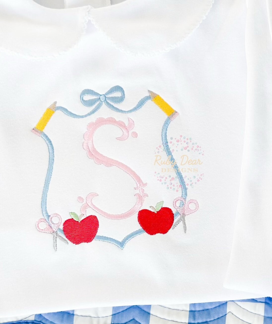 School Supply Bow Crest Satin and Fill Stitch Machine Embroidery Design ...