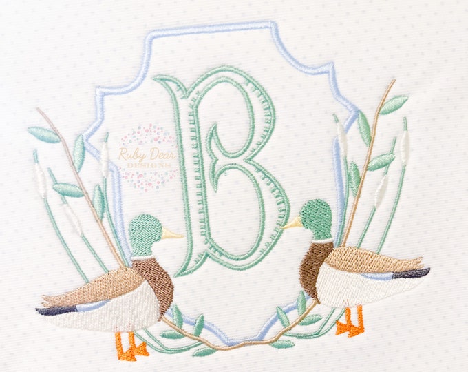 Mallard Duck Monogram Frame Embroidered Baby Bubble - Etsy