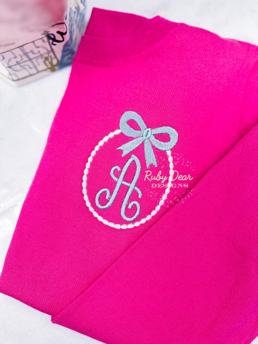 Pearl Monogram Bow Frame Satin and Fill Stitch Machine Embroidery ...