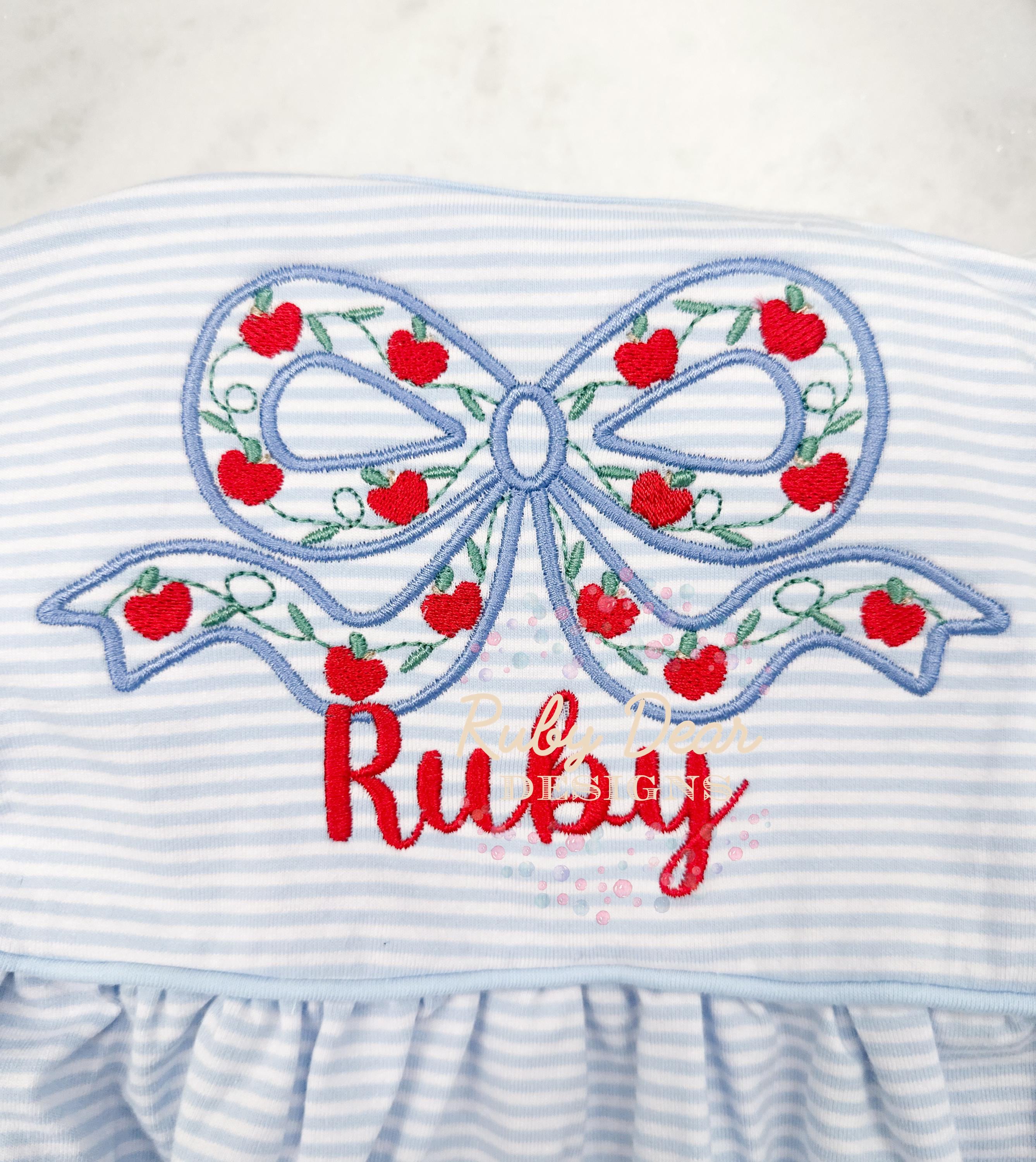 Apple Bow With Greenery Back to School Satin and Fill Stitch Machine ...