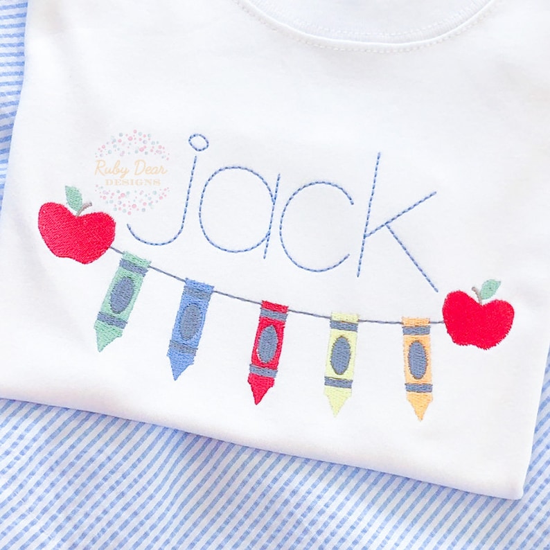 Crayons With Apples Machine Embroidery Design - Etsy