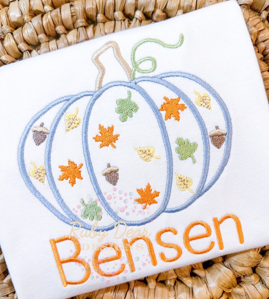 Pumpkin With Fall Leaves and Acorn Satin and Fill Stitch Machine ...