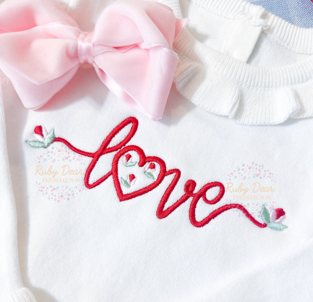 LOVE With Rosebud Details Satin Stitch Machine Embroidery Design - Etsy