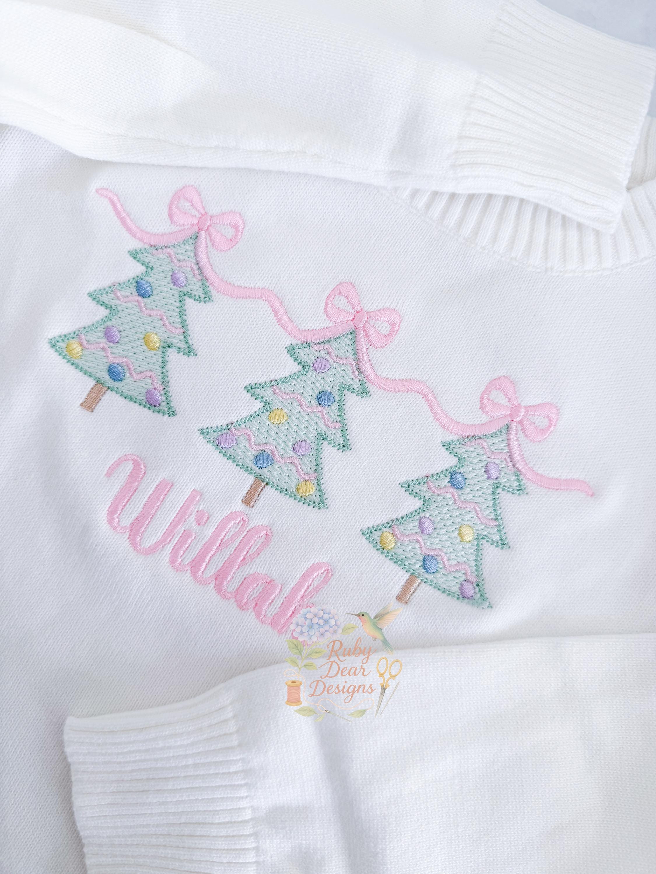 Christmas Tree Trio With Bow Topper Sketch and Satin Stitch Machine ...