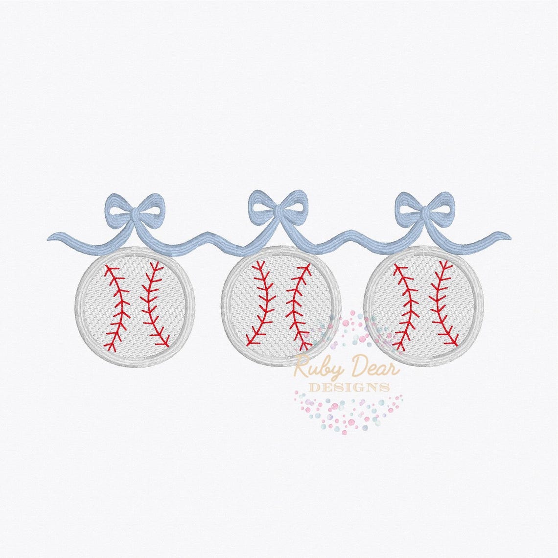 Baseball Trio With Bow Swag Sketch Fill With Satin Outline Machine ...