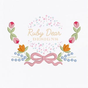 Floral Whimsical Bow Monogram Frame Satin Bean Stitch Machine ...